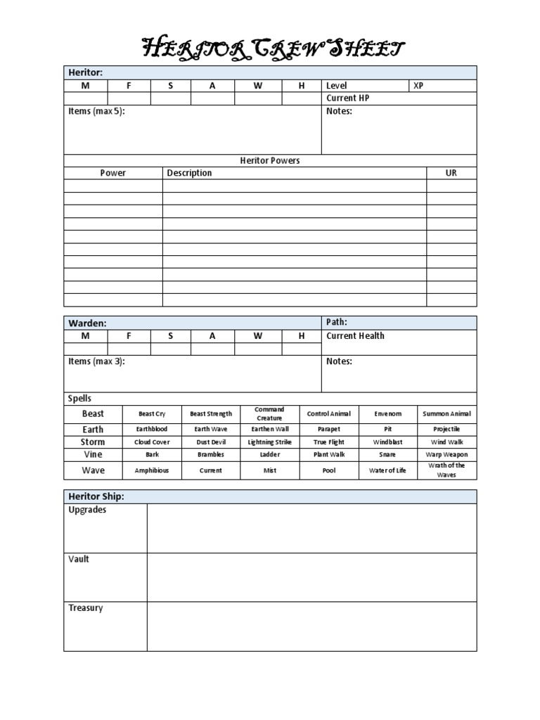 FG:GA Heritor and Crew Sheets | PDF | Weather | Nature