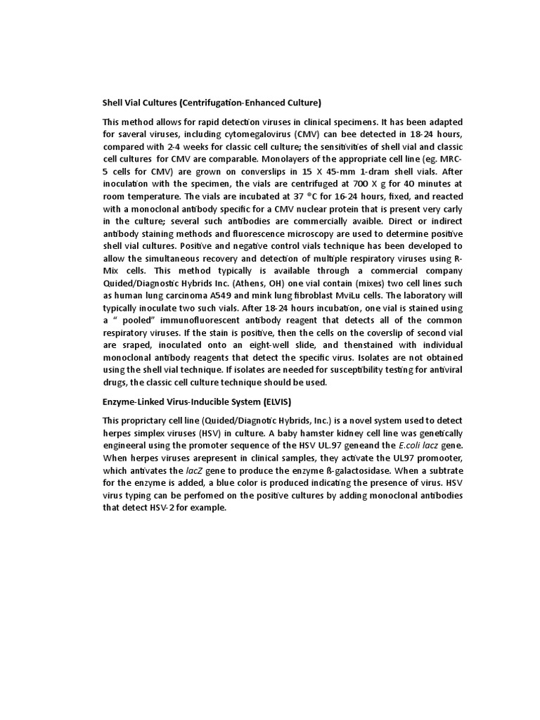 Shell Vial Cultures | PDF | Cell Culture | Virus