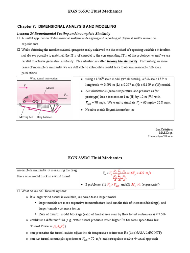 EGN 3353C Fluid Mechanics: Chapter 7: Dimensional Analysis and Modeling | Download Free PDF ...