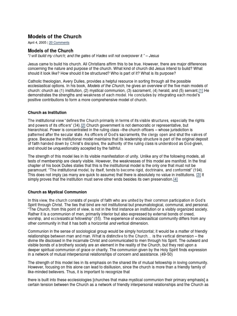 Models of The Church | PDF | Christian Church | Eucharist