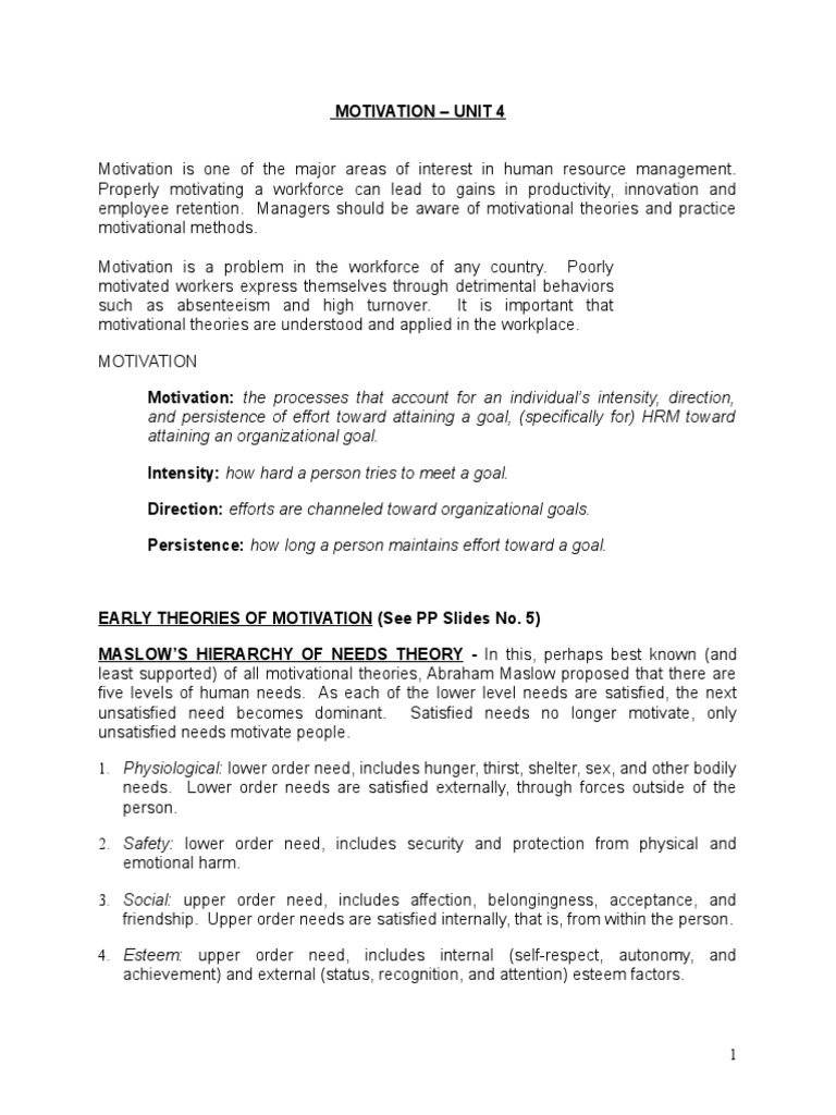 UNIT 4 - (A) MOTIVATION | PDF | Motivation | Motivational