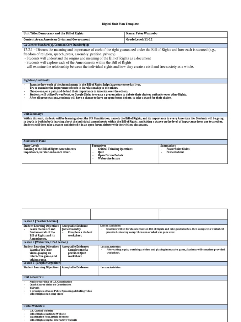 Digital Unit Plan Peter Wannebo | PDF | Lecture | Educational Assessment