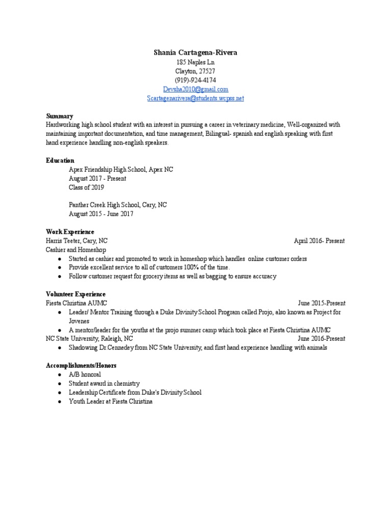 Shania Cartagena Rivera Student - Apexfriendshiphs - Resume Final Draft | PDF