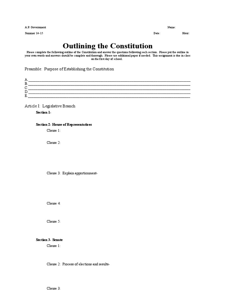 Outline the Constitution | United States Constitution | Presidents Of ...