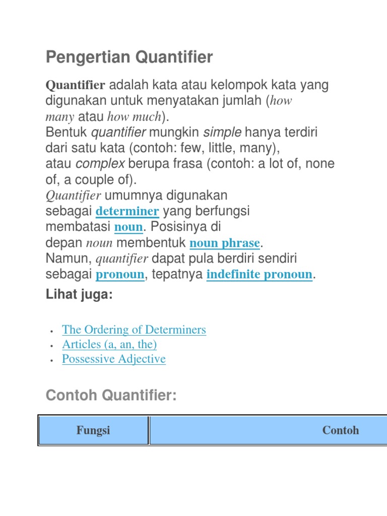 Pengertian Quantifier | PDF | Kata Benda | Adjektiva