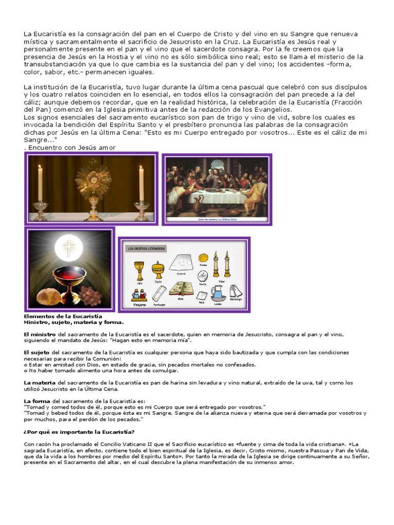 La Eucaristía Es La Consagración Del Pan en El Cuerpo de Cristo y Del ...