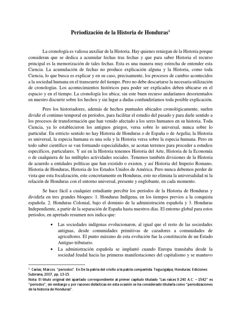 Periodizacion de La Historia de Honduras Marcos Carias | PDF | Honduras ...