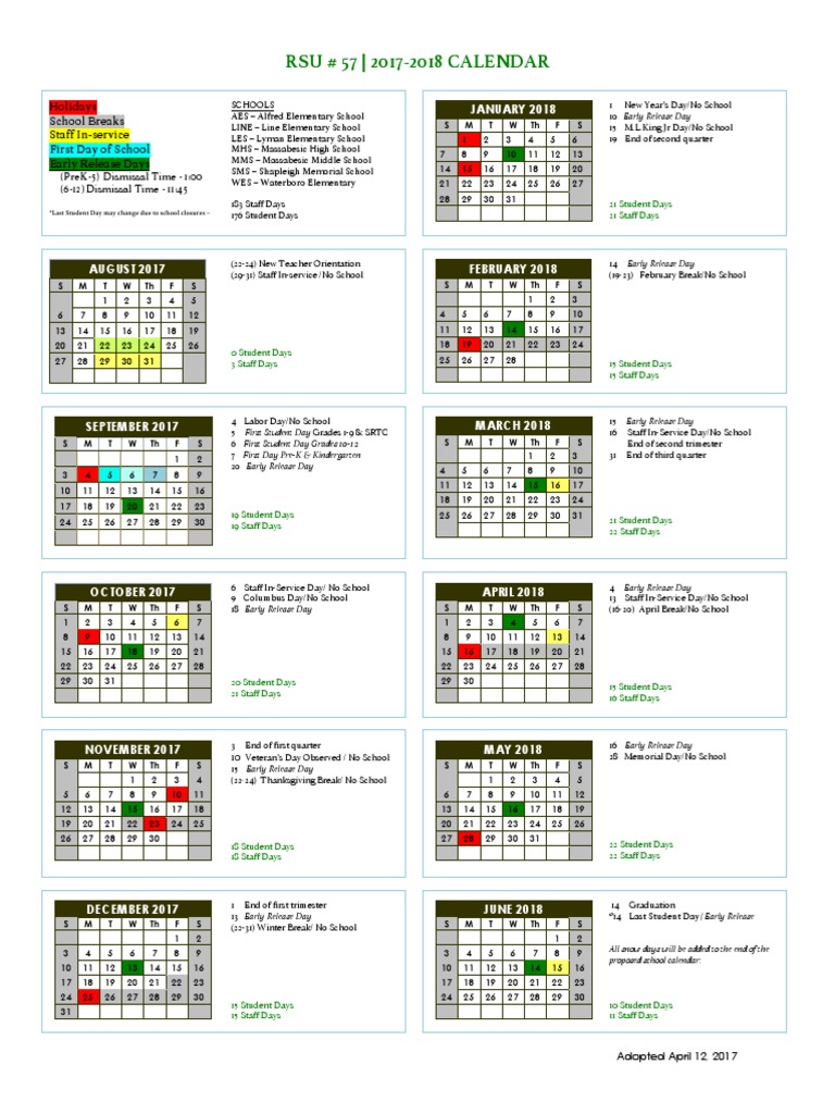 2017-2018 calendar | Schools | Educational Institutions | Free 30-day ...