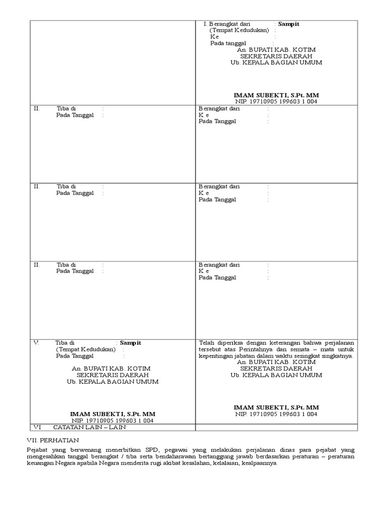 Contoh Cap Belakang SPPD Kotim | PDF