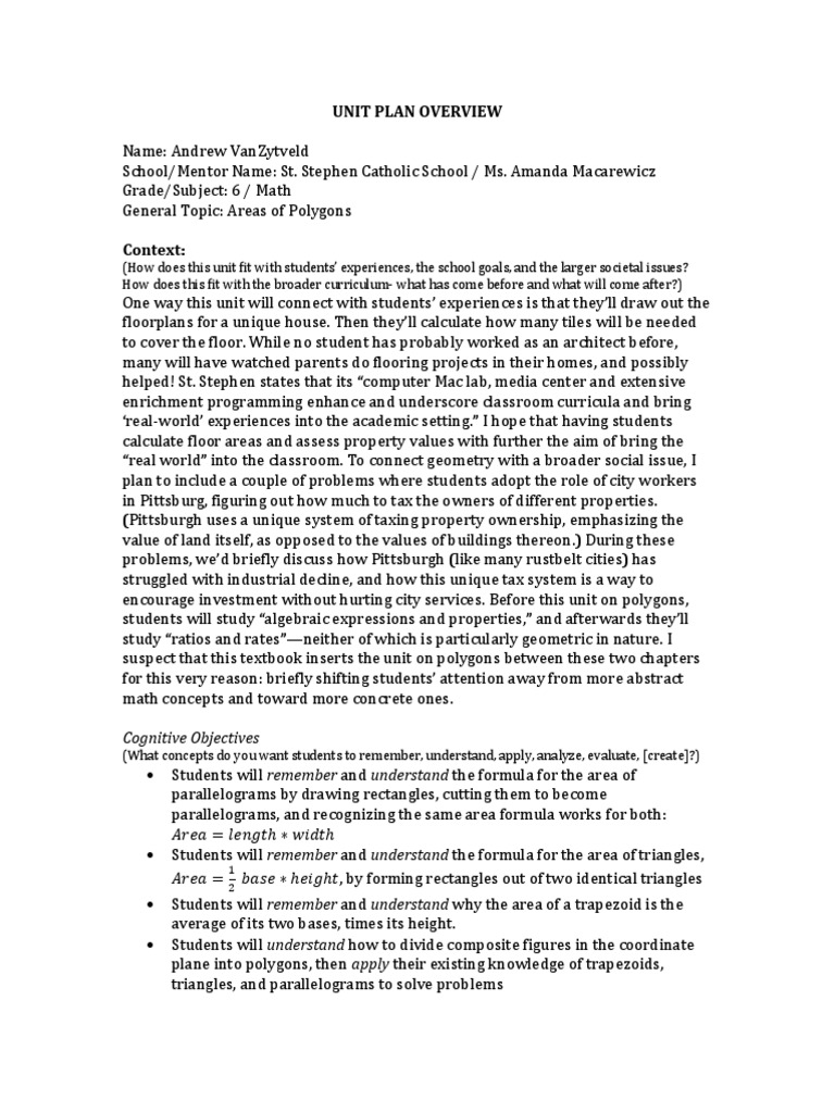 Unit Plan Overview | Download Free PDF | Rectangle | Triangle