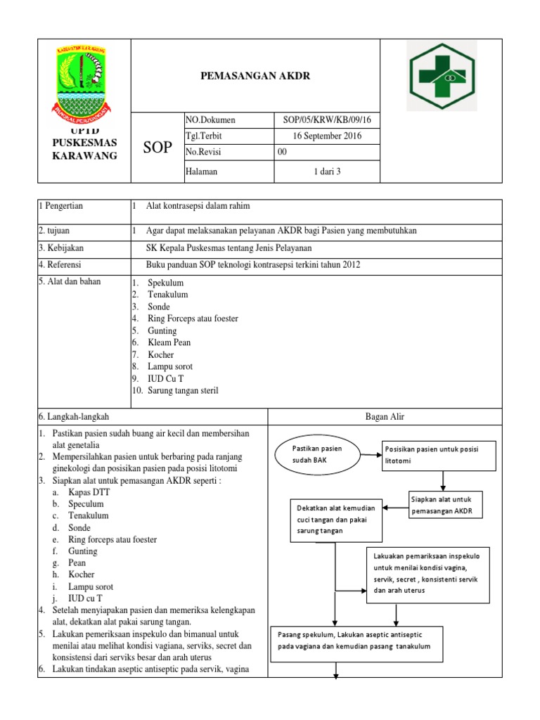 Prosedur Pemasangan AKDR di Puskesmas | PDF