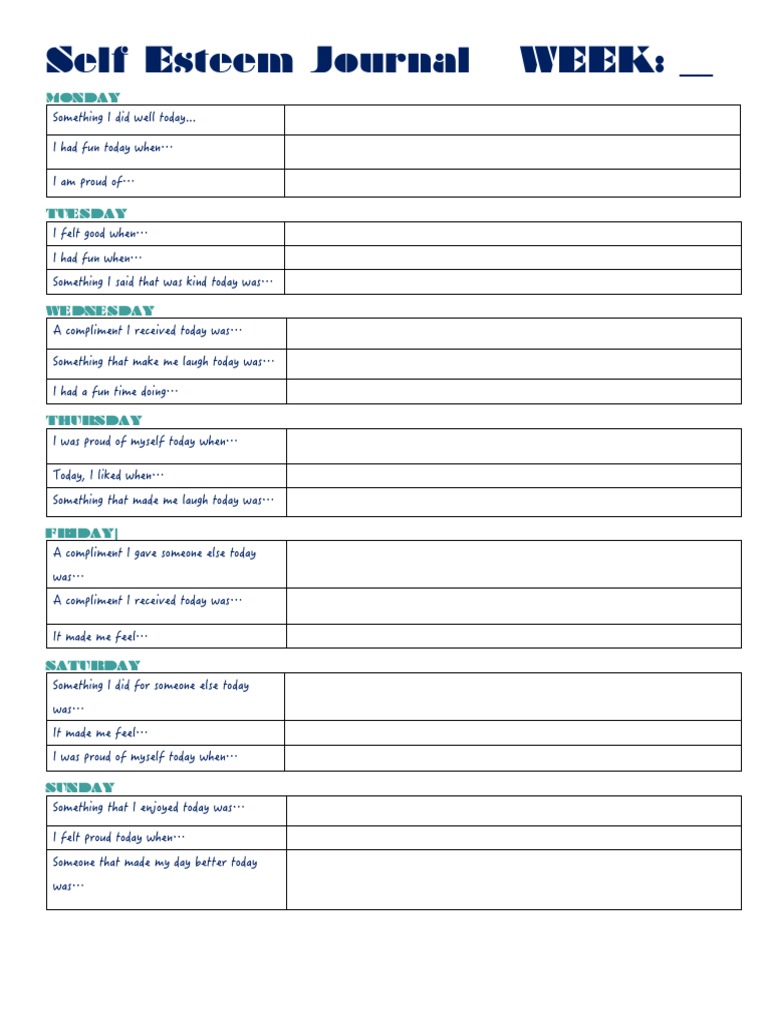 Self Esteem Journal Week | PDF