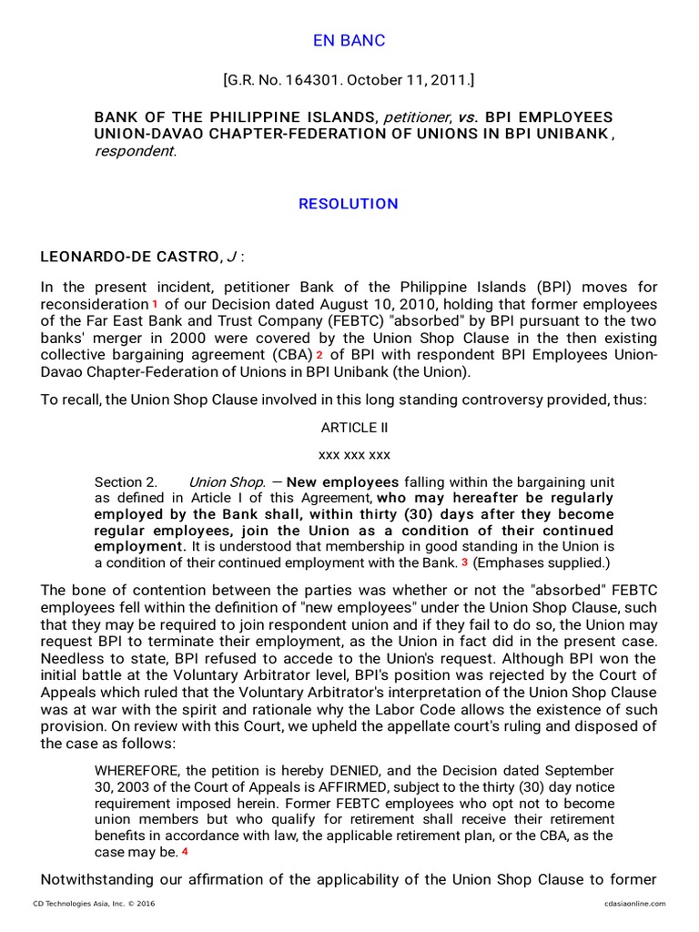 BPI v. BPI Employees Union Davao Chapter | PDF | Employment | Trade Union