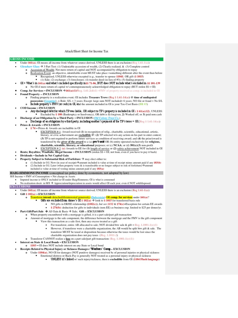 Attack Short Sheet | PDF | Tax Deduction | Expense