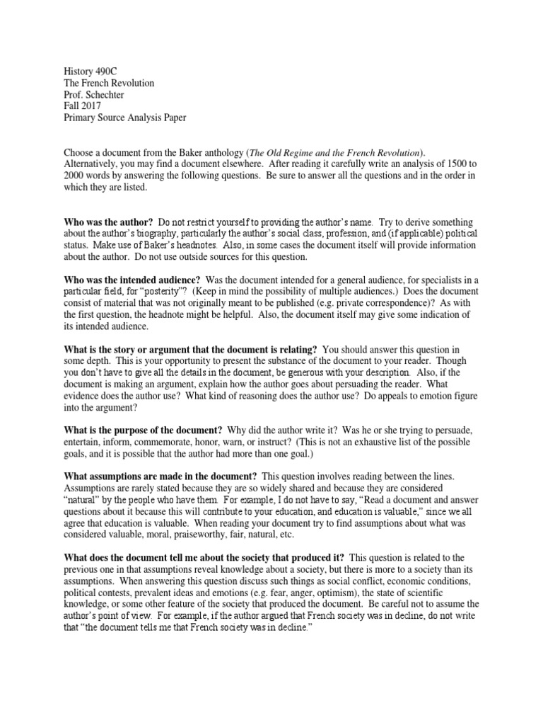 Hist 490C Primary Source Analysis Paper Fall 17-Guidlines | PDF ...