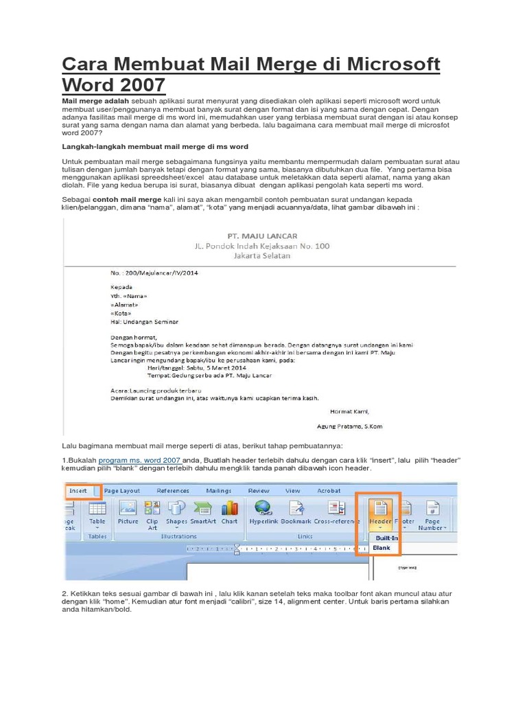 Cara Membuat Mail Merge Di Microsoft Word 2007 | PDF