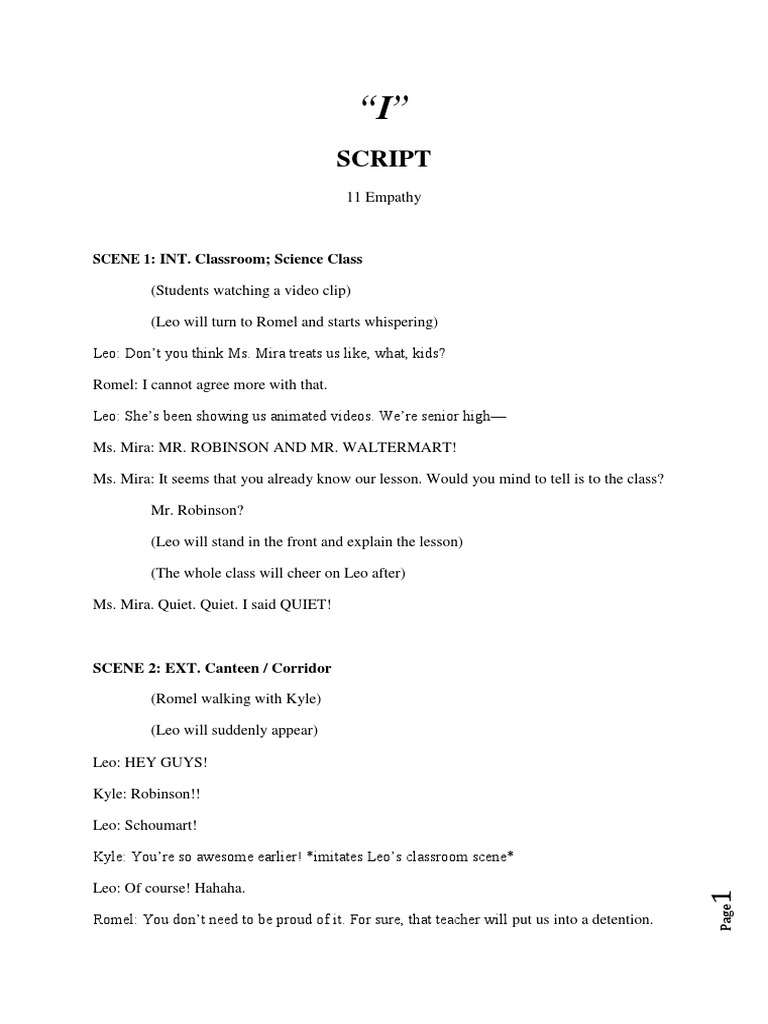 Script:: INT. Classroom Science Class | Download Free PDF | Leisure
