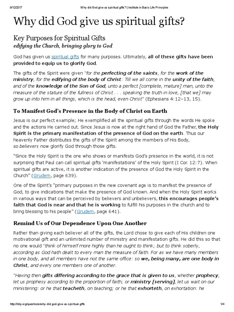 Why Did God Give Us Spiritual Gifts - Institute in Basic Life ...