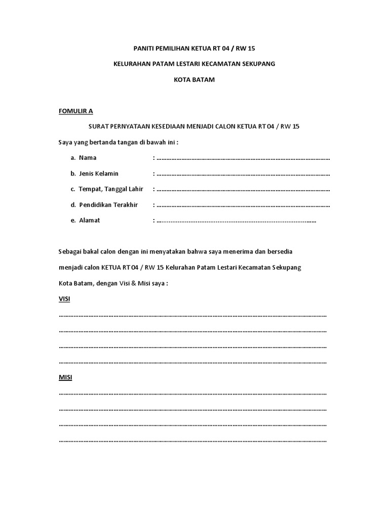 Form Daftar Calon Rt Pdf