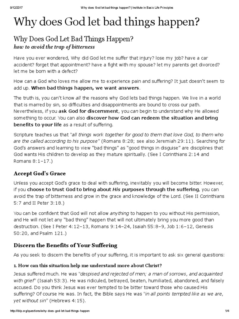 Why Does God Let Bad Things Happen - Institute in Basic Life Principles ...