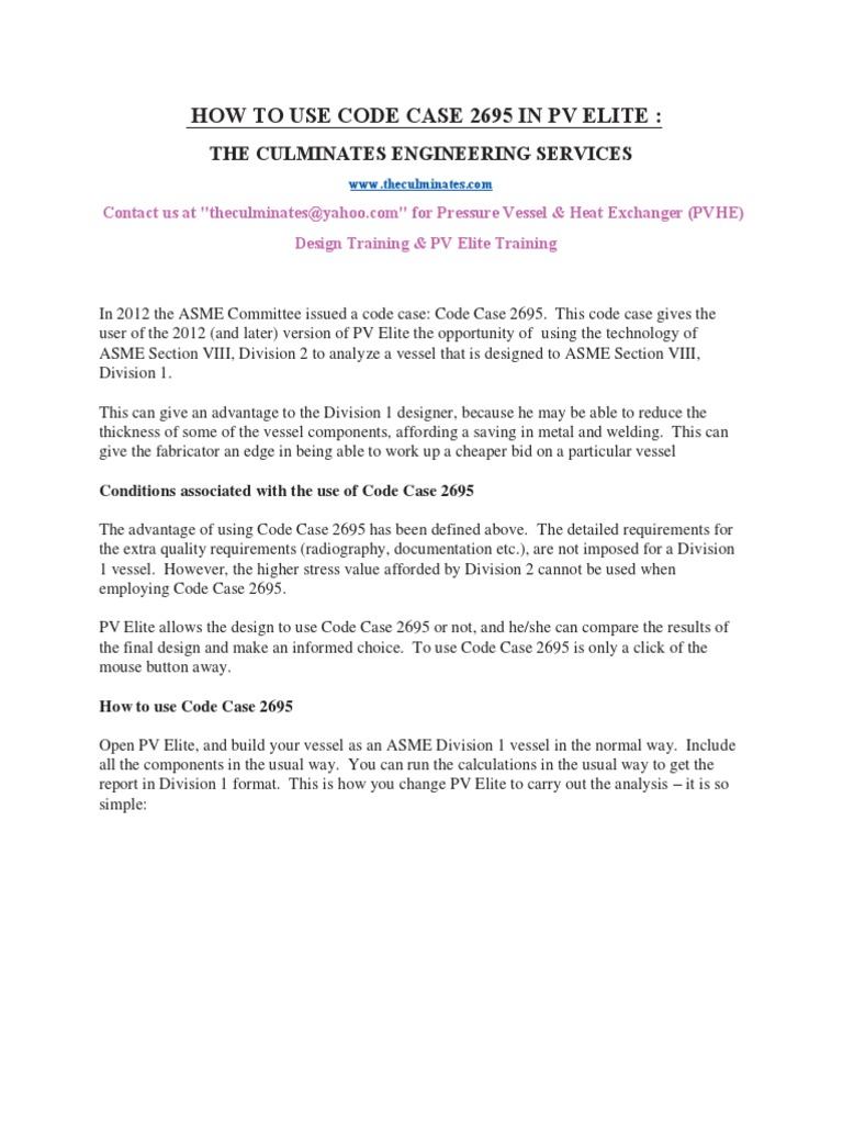 How To Use Code Case in PV Elite | PDF