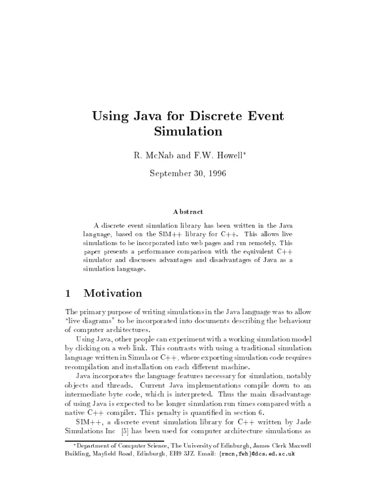 Using Java For Discrete Event Simulation: 1 Motivation | PDF | Java (Programming Language) | C++