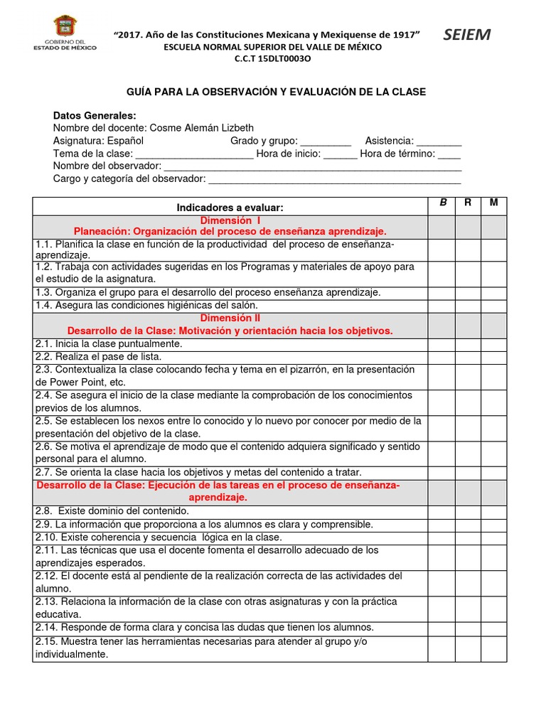 Formato de Visitas de Observación de Clase Opd | PDF | Aparición ...