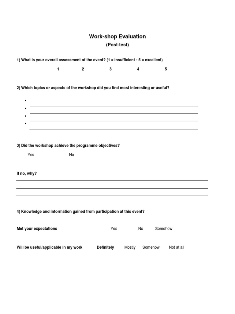 Work-Shop Evaluation: (Post-Test) | PDF