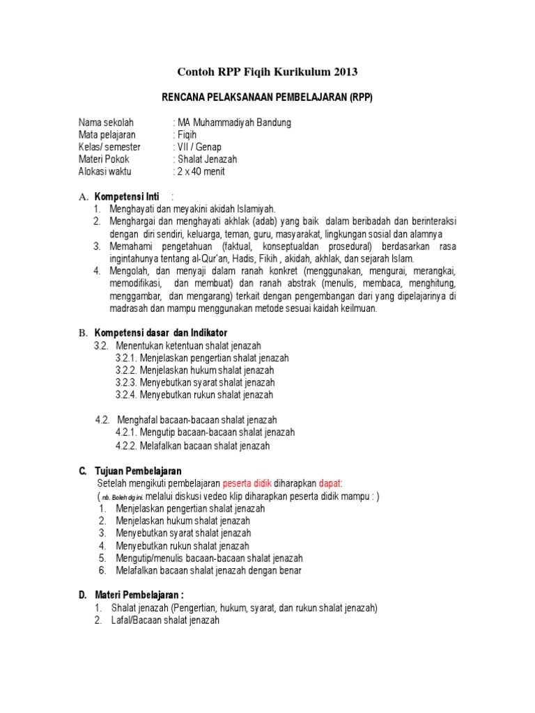 Contoh RPP Fiqih Kurikulum 2013 | PDF