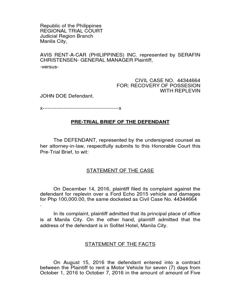 Pre Trial Defendant | Download Free PDF | Lawsuit | Complaint