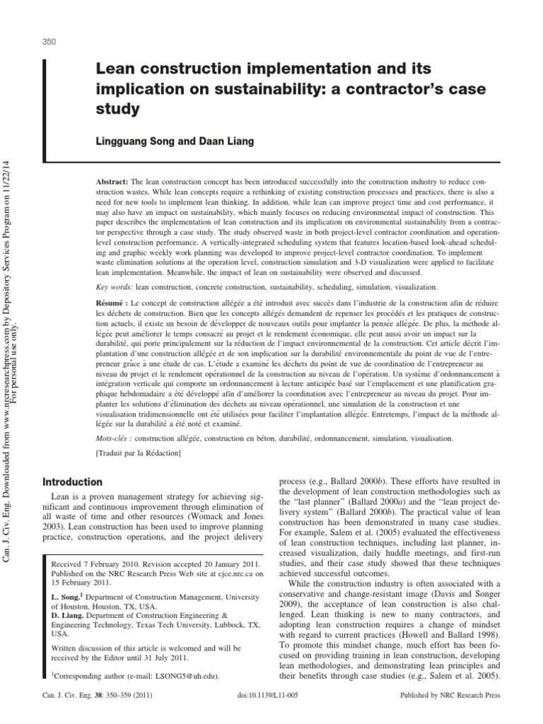 Lean Construction Implementation and Its Implication On Sustainability A Contractors Case Study ...