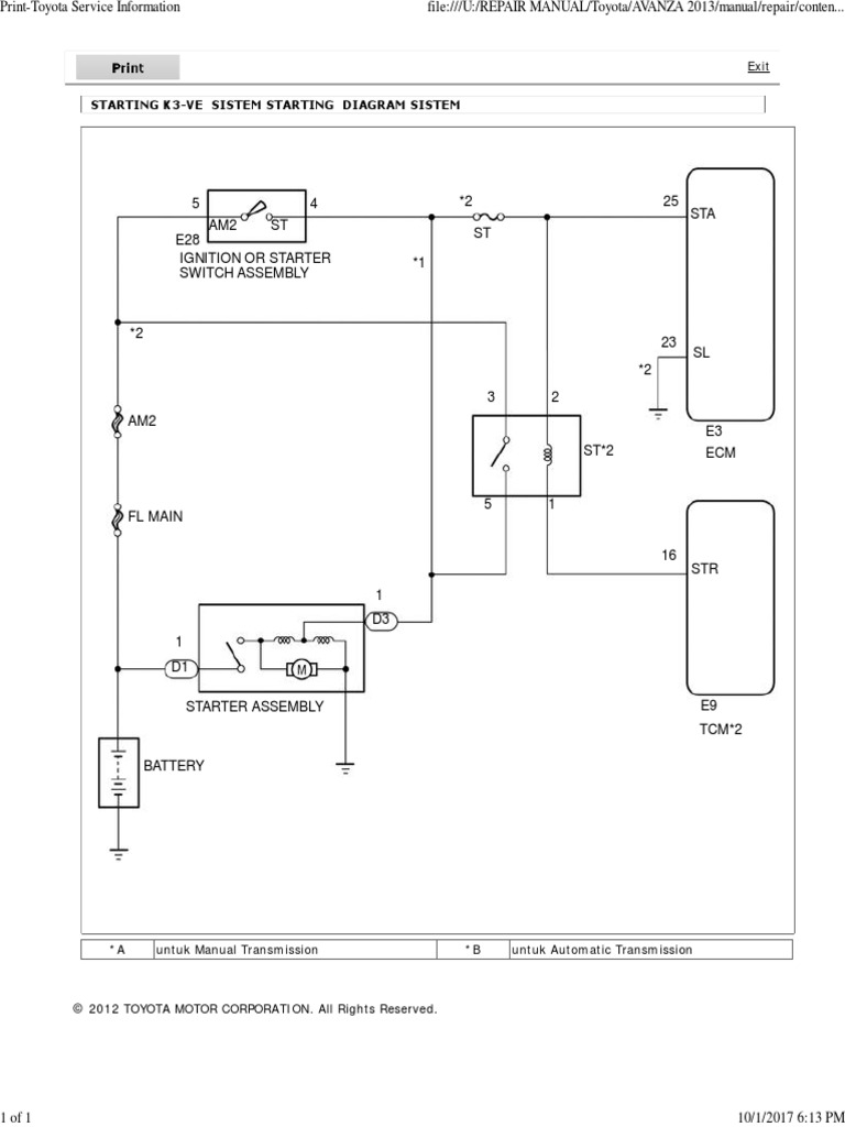 Starting K3-Ve Sistem Starting Diagram Sistem | PDF | Vehicle ...