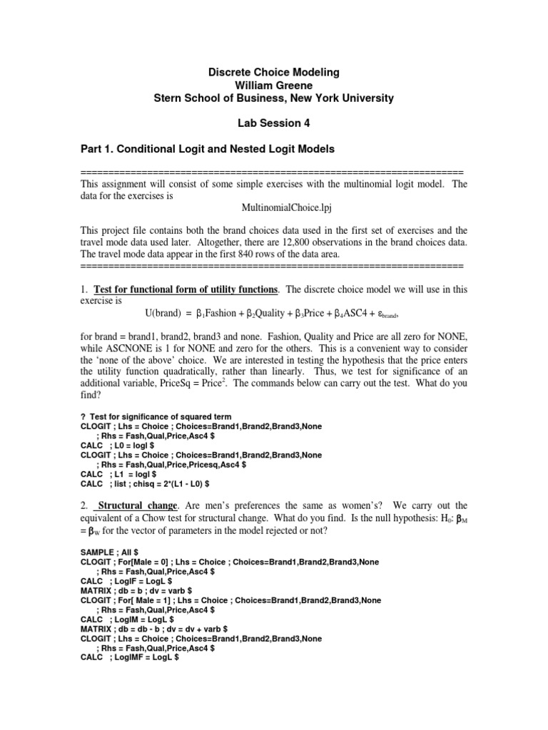 Discrete Choice Modeling Lab Session | PDF | Logistic Regression | Heteroscedasticity