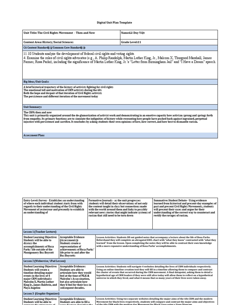 Digital Unit Plan - Civil Rights Then and Now | PDF | Martin Luther ...