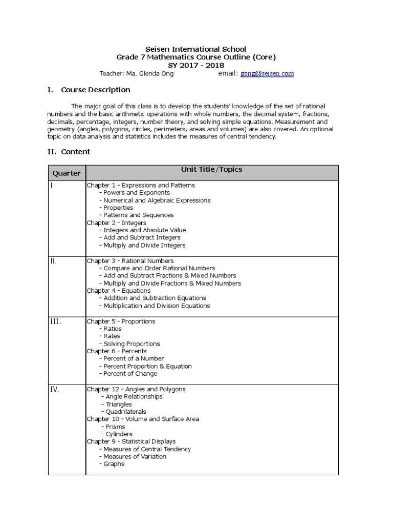 Grade 7 Course Outline 2017-18 | PDF | Fraction (Mathematics ...