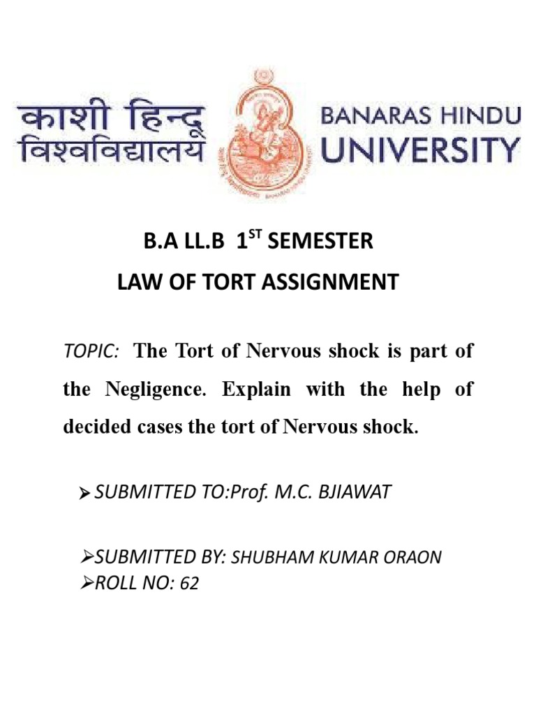 Semester Law of Tort Assignment: B.A LL.B 1 | PDF