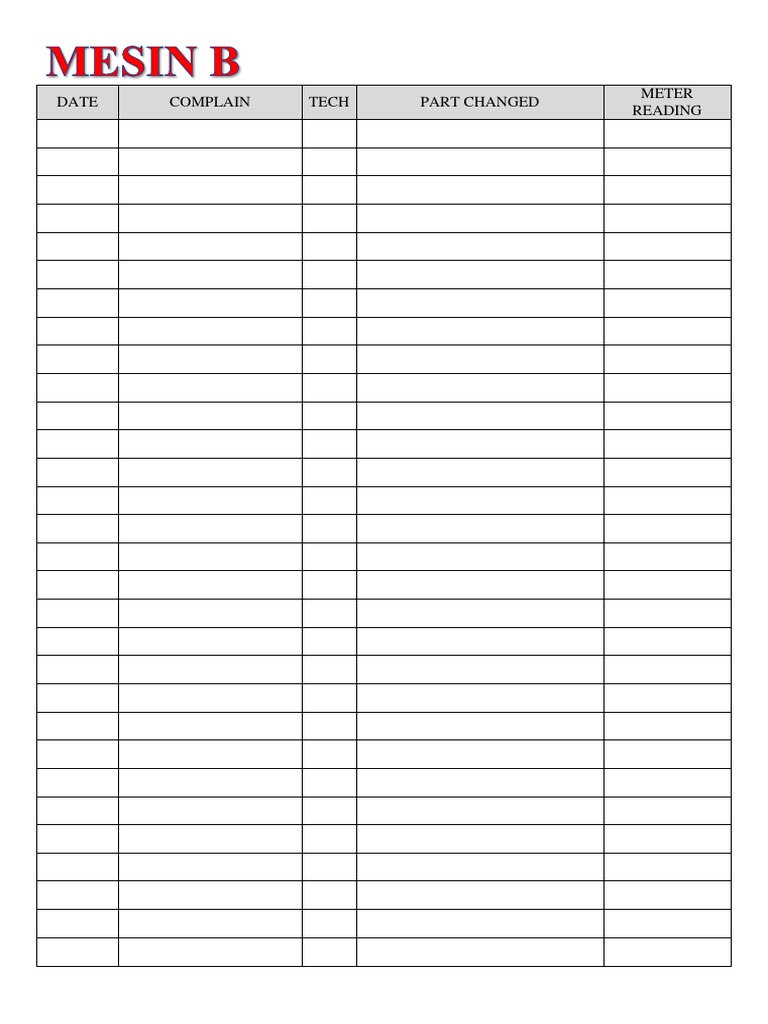 Tabel Servis Mesin Foto | PDF