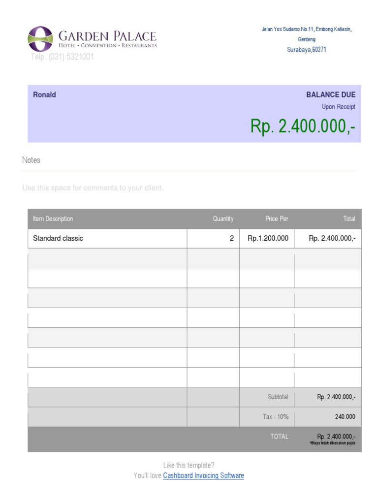 contoh nota hotel | Business Documents | Market (Economics)
