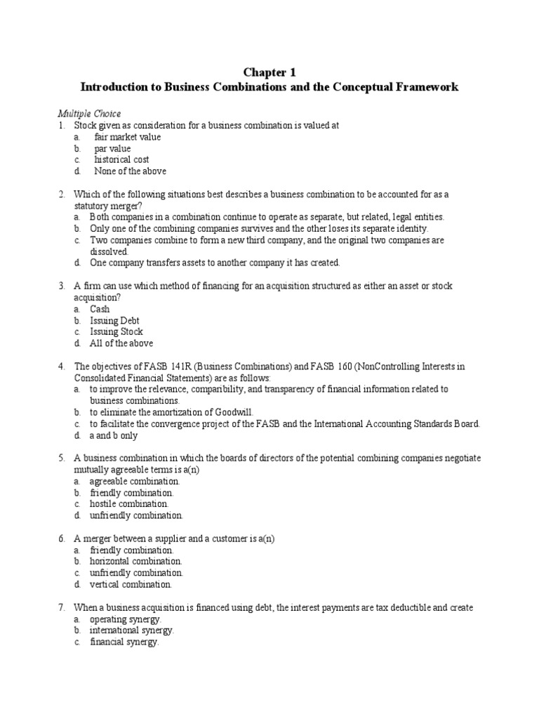 Chapter 1 - Introduction To Business Combinations and The Conceptual ... Chapter 1 - Introduction To Business Combinations and The Conceptual ...