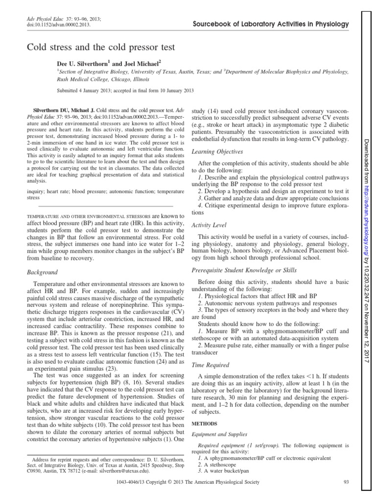 Cold Pressure Test PDF | PDF | Blood Pressure | Stress (Biology)