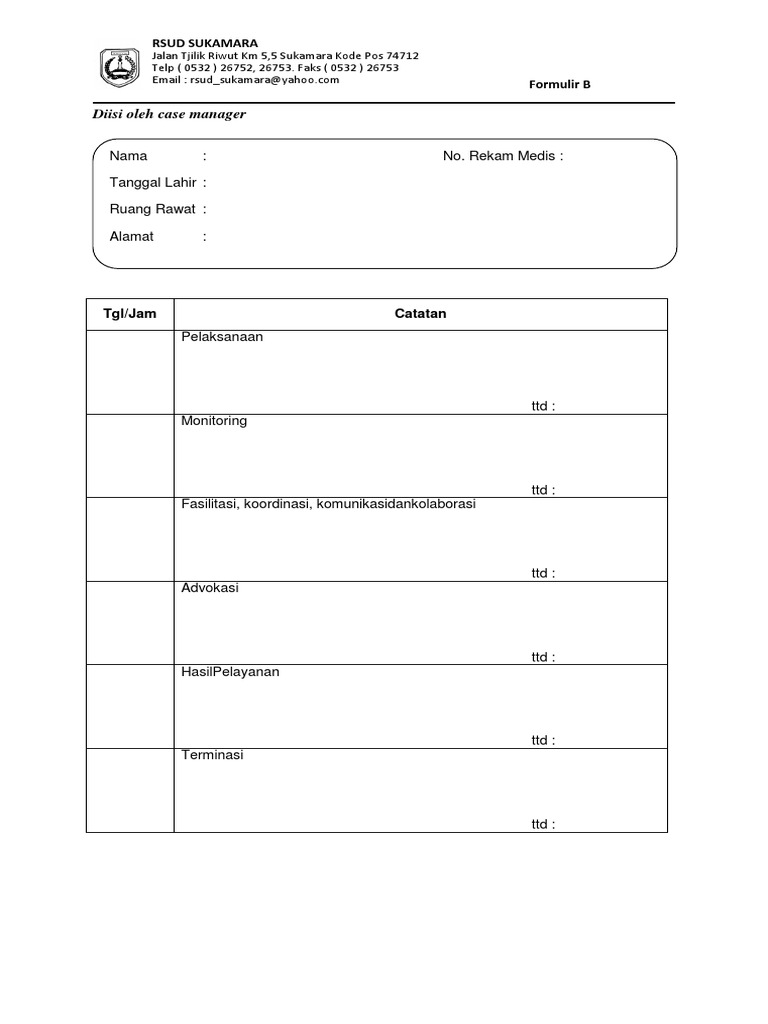 Formulir Monitoring RSUD Sukamara | PDF