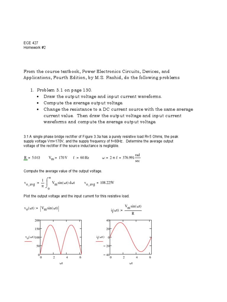 Mathcad - HW2 ECE427 Soln | PDF | Rectifier | Power Electronics