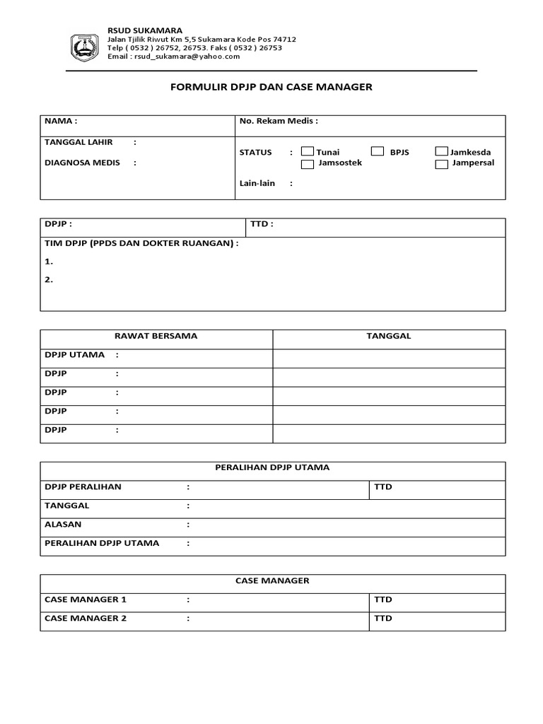 Formulir DPJP Dan Case Manager | PDF