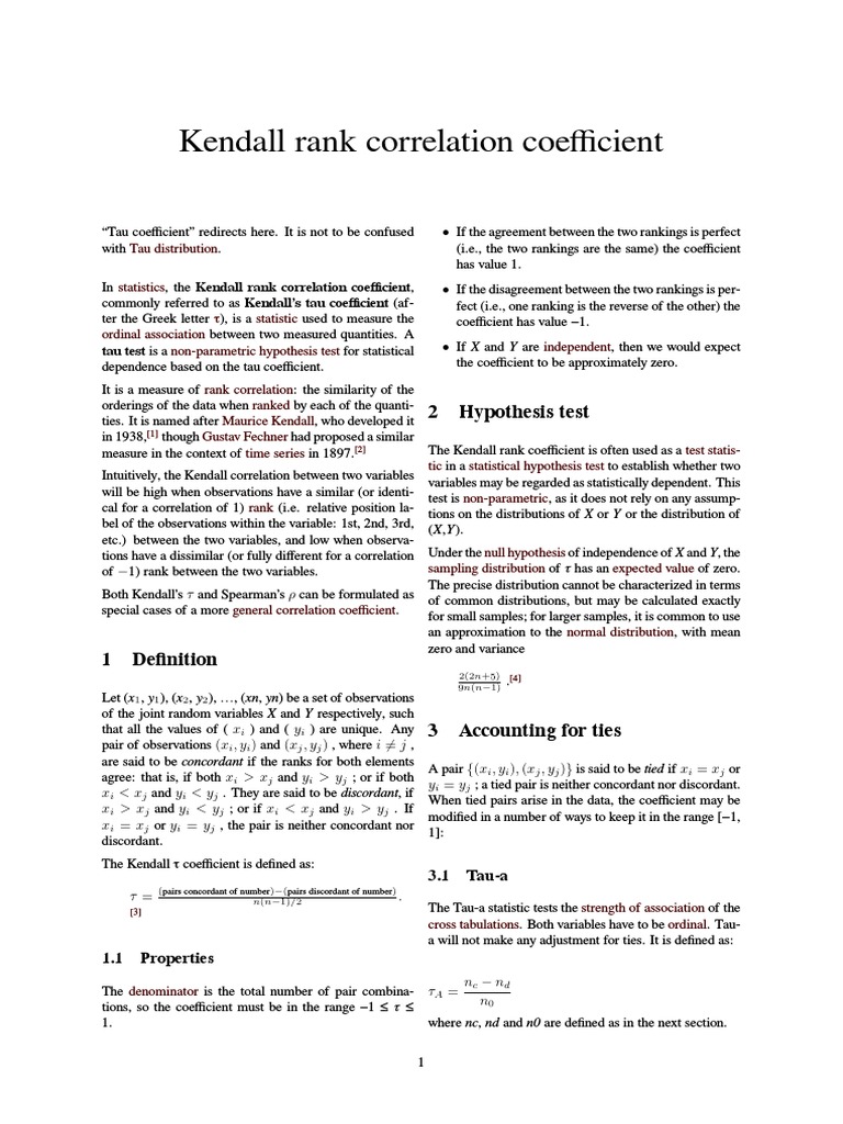 Kendall Rank Correlation Coefficient | PDF | Tests | Inductive Reasoning
