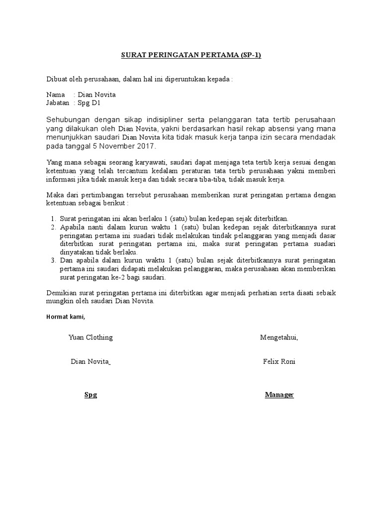 Contoh Surat Peringatan 1 | PDF