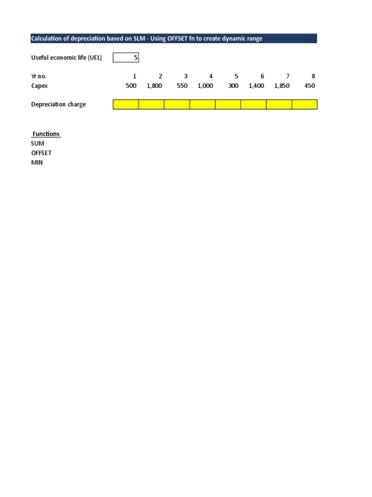 Calculation of Depreciation Based On SLM - Using OFFSET FN To Create ...