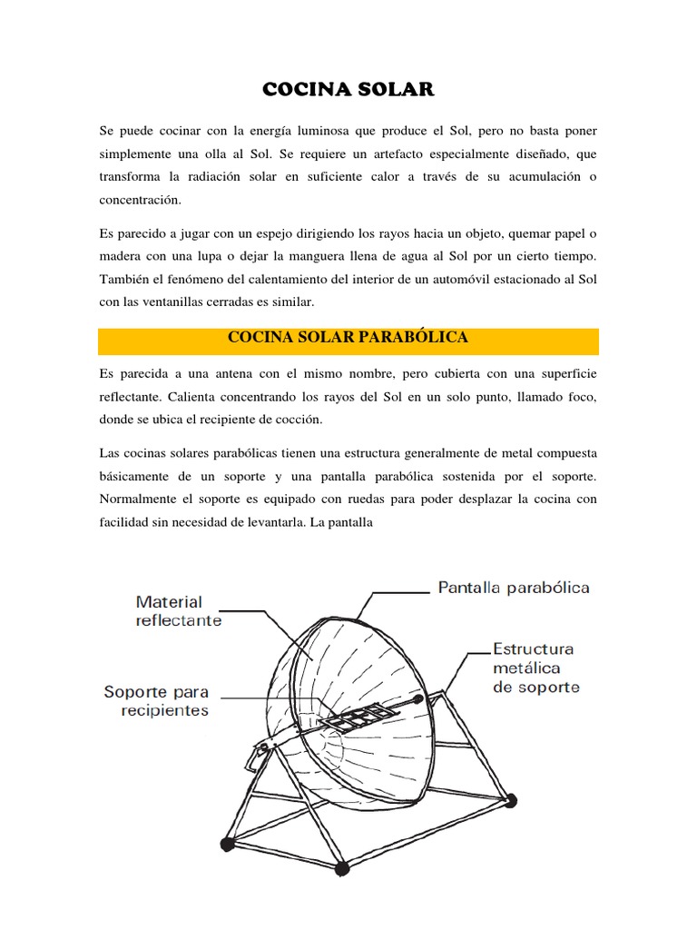 Cocina Solar Parabólica: Ventajas y Uso | PDF | Estufa de cocina | Dom