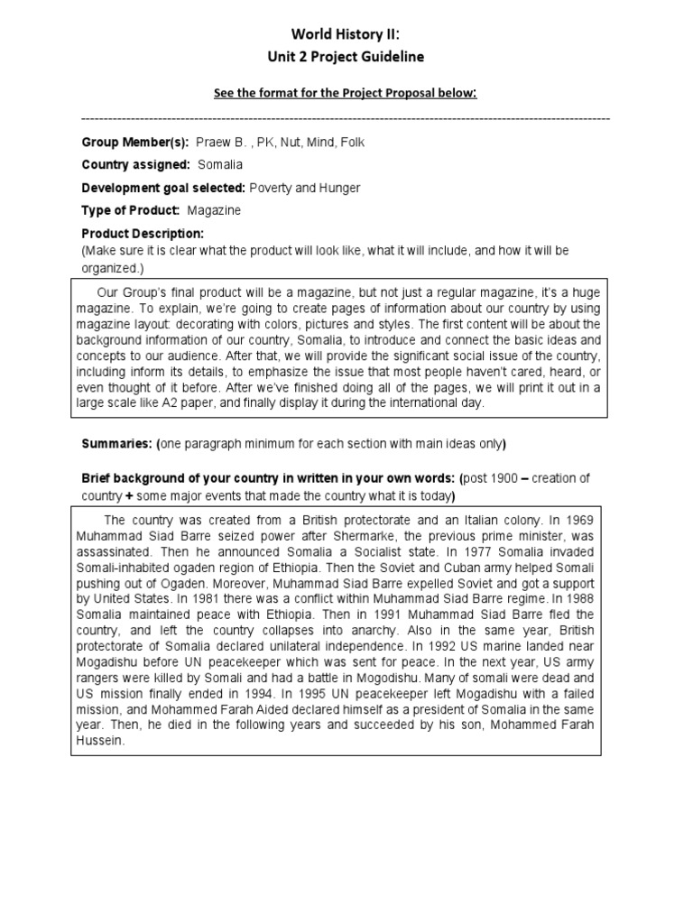 World History II q2 Project Guideline | PDF | Somalia | Mogadishu