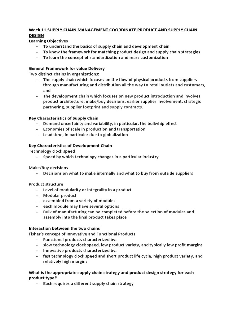 Week 11 Supply Chain Management Coordinate Product and Supply Chain ...