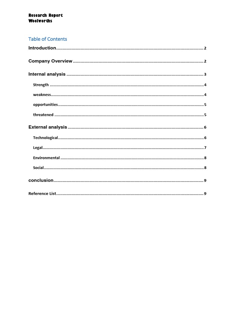 Woolworths SWOT & Market Analysis | PDF | Swot Analysis | Innovation